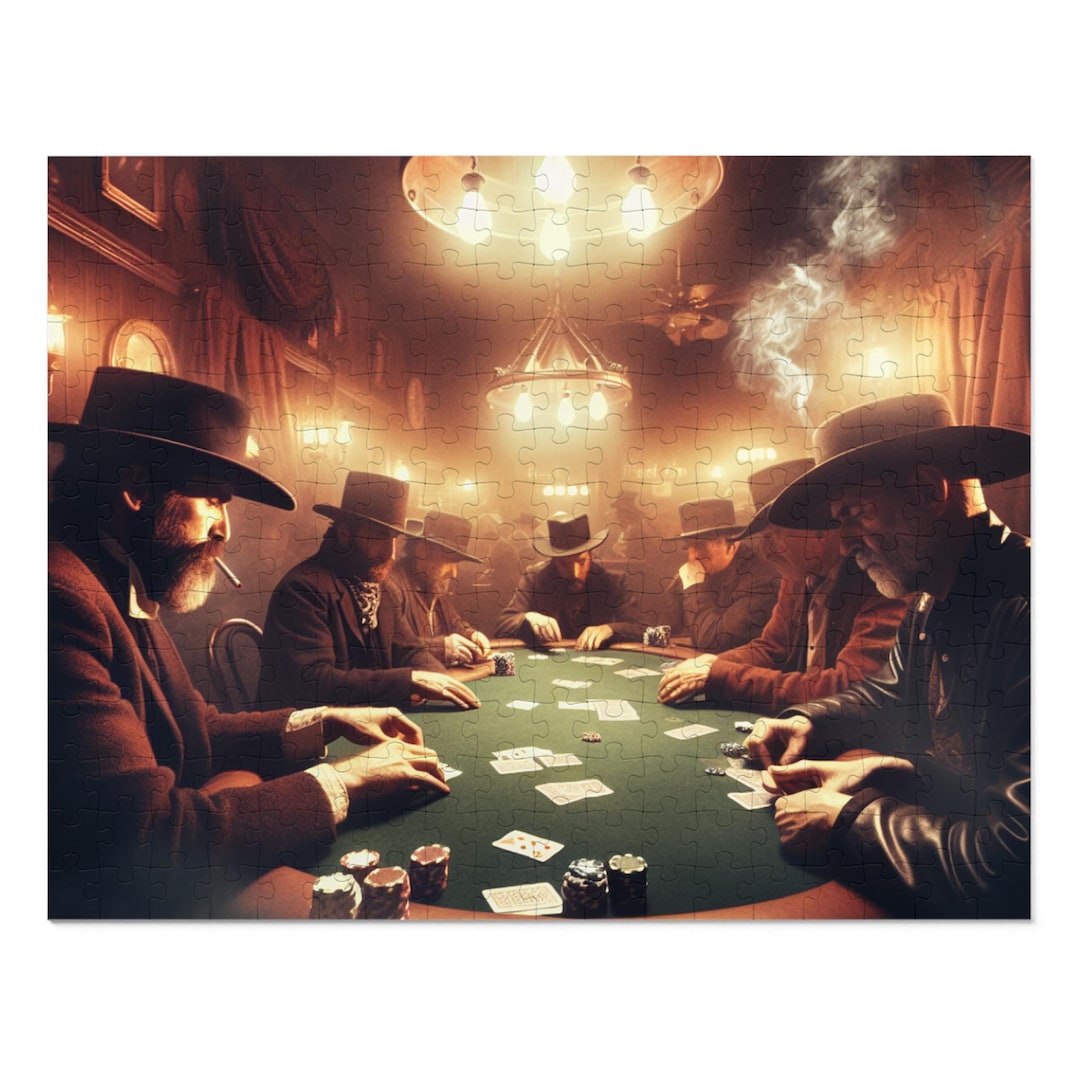 Jigsaw Puzzle: Wild West Saloon Cowboy Poker Game, 1000 Pieces, Tin Box ...