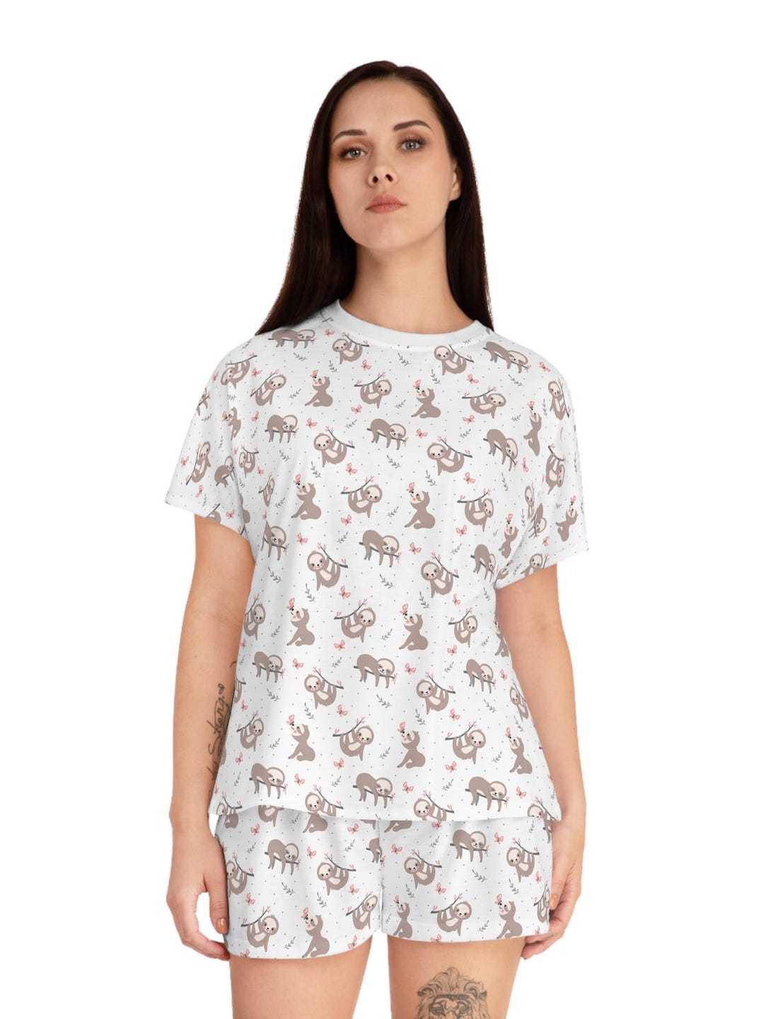 Short Pajama Set, Cute Sloth Design, Loungewear, Women's Sleepwear ...