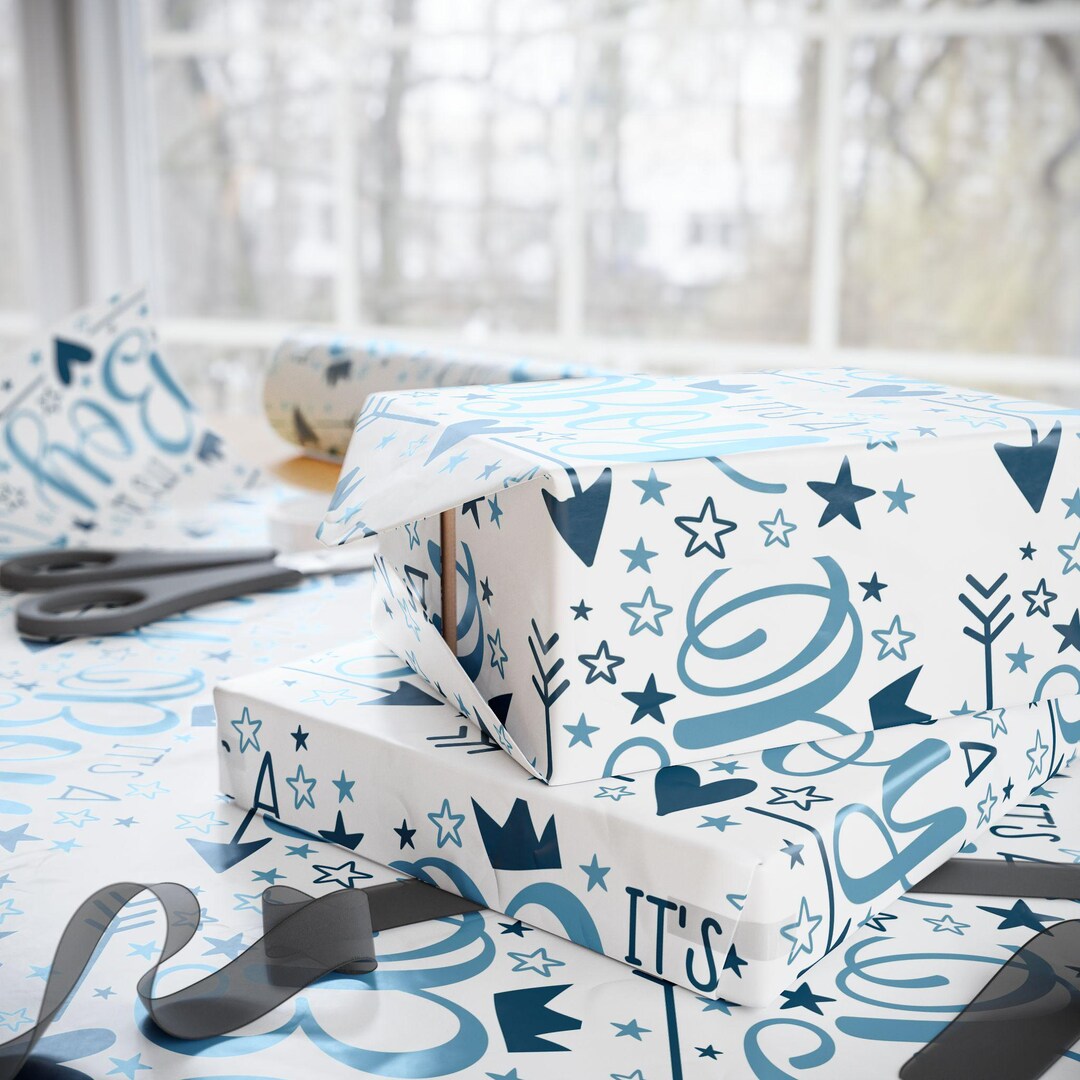 Wrapping Papers, Baby Shower It's a Boy Gift Wrap, Gender Reveal Decor ...