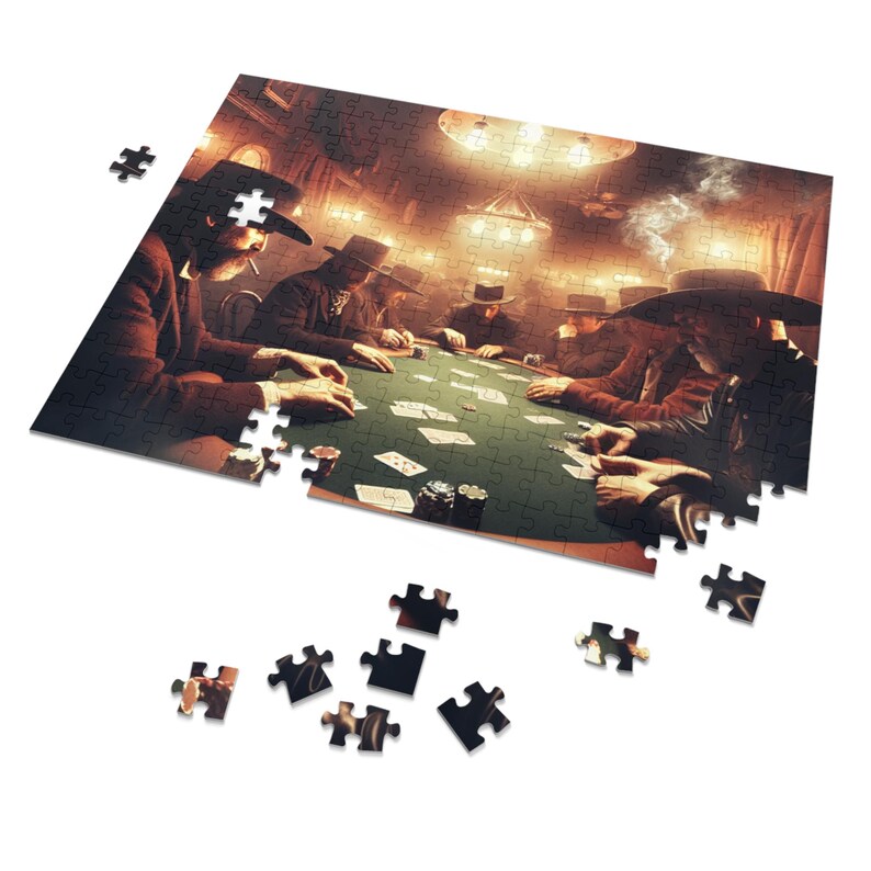 Jigsaw Puzzle: Wild West Saloon Cowboy Poker Game, 1000 Pieces, Tin Box ...