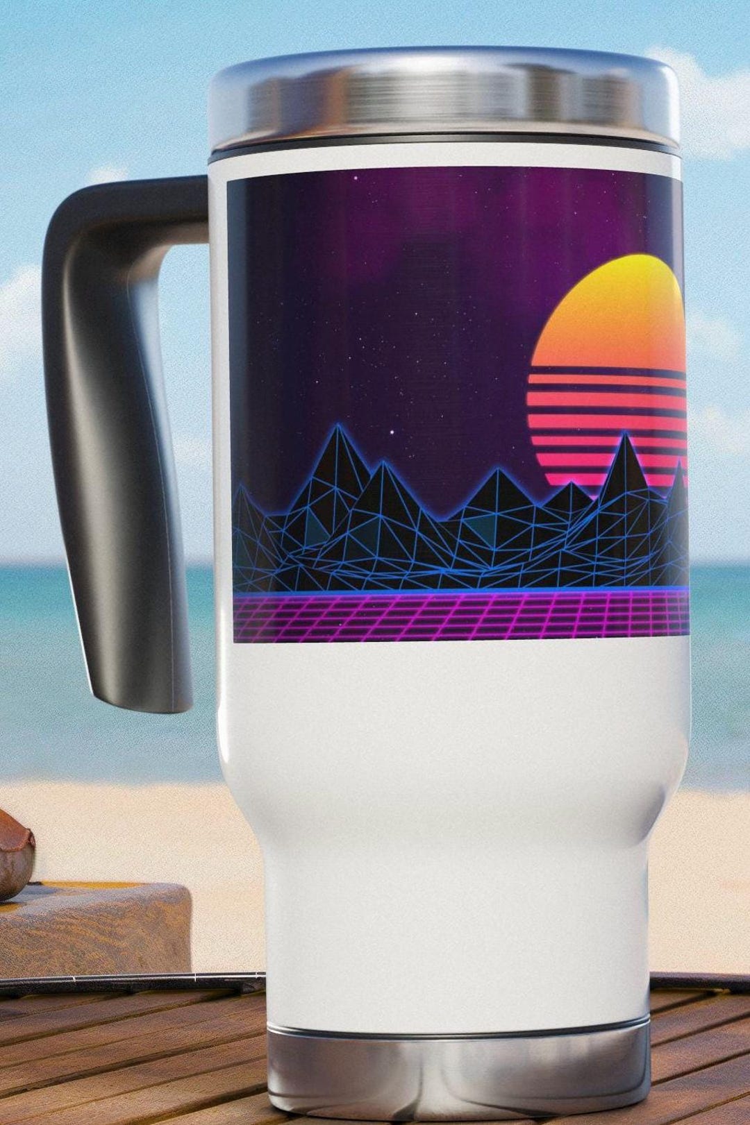 Travel Mug, 80s Neon Colors Design, Stainless Steel Coffee Cup, Retro ...