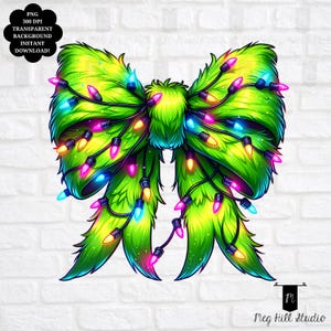 Coquette Bow Neon Green Christmas Lights PNG | Furry Fuzzy Xmas Bow Png ...