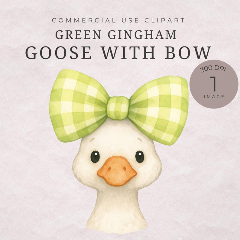 Goose With Lime Green Gingham Bow PNG, Cute Watercolor Goose Clipart ...