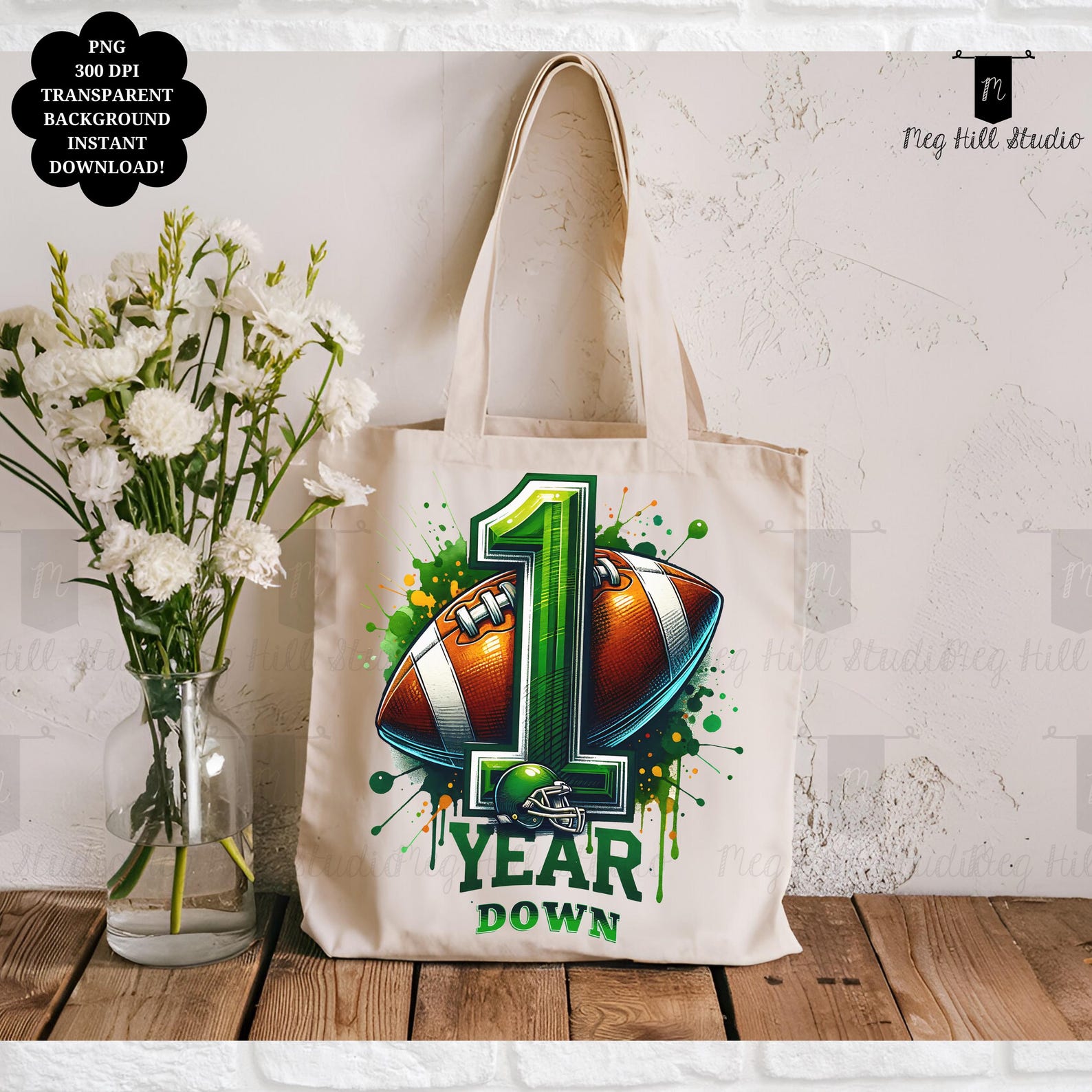 1st Year Down Digital PNG Design | First Birthday PNG | Football One ...