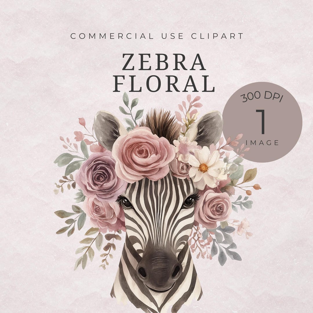 Watercolor Zebra Clipart PNG, Zebra With Floral Crown, Blush Roses ...