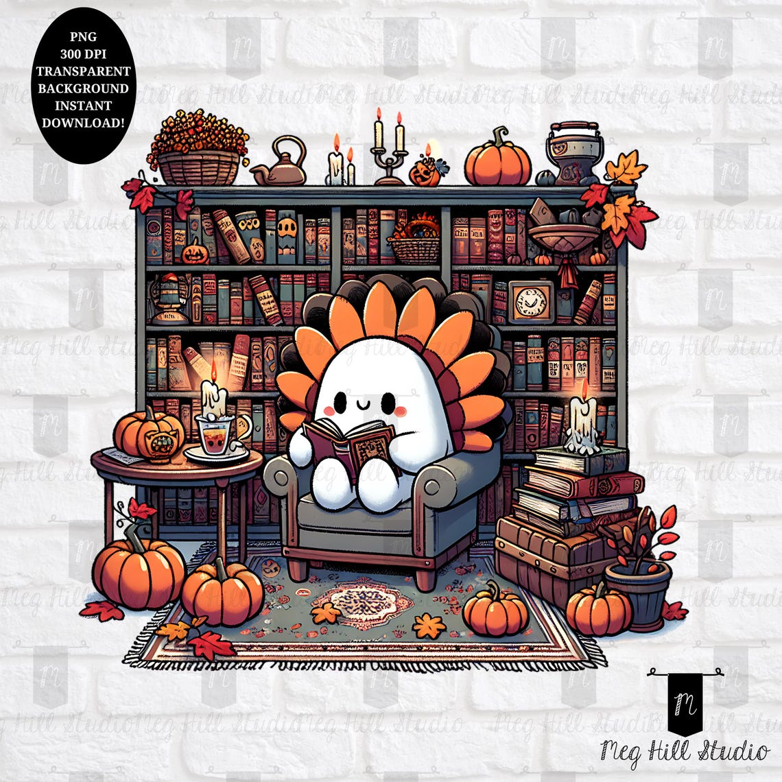 Cute Turkey Ghost Reader Png Thanksgiving Ghost Png Clipart Autumn ...