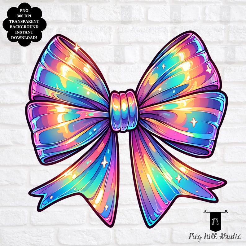 Iridescent Rainbow Bow PNG Design | Coquette Bow Png | Holographic ...