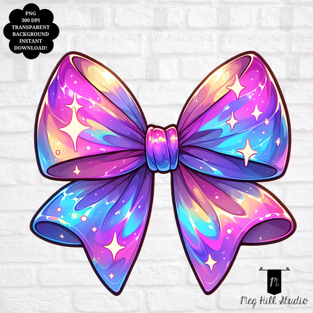 Iridescent Rainbow Bow PNG Design | Coquette Bow Png | Holographic ...