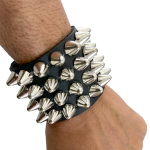UK77 Long Cone Studded Cuff Punk Rock Goth Bracelet Stud Cuff Wristband ...