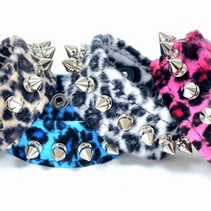 Fuzzy Leopard Spike Bracelet: Bonded Leather Cuff, Punk Goth Rave - Etsy