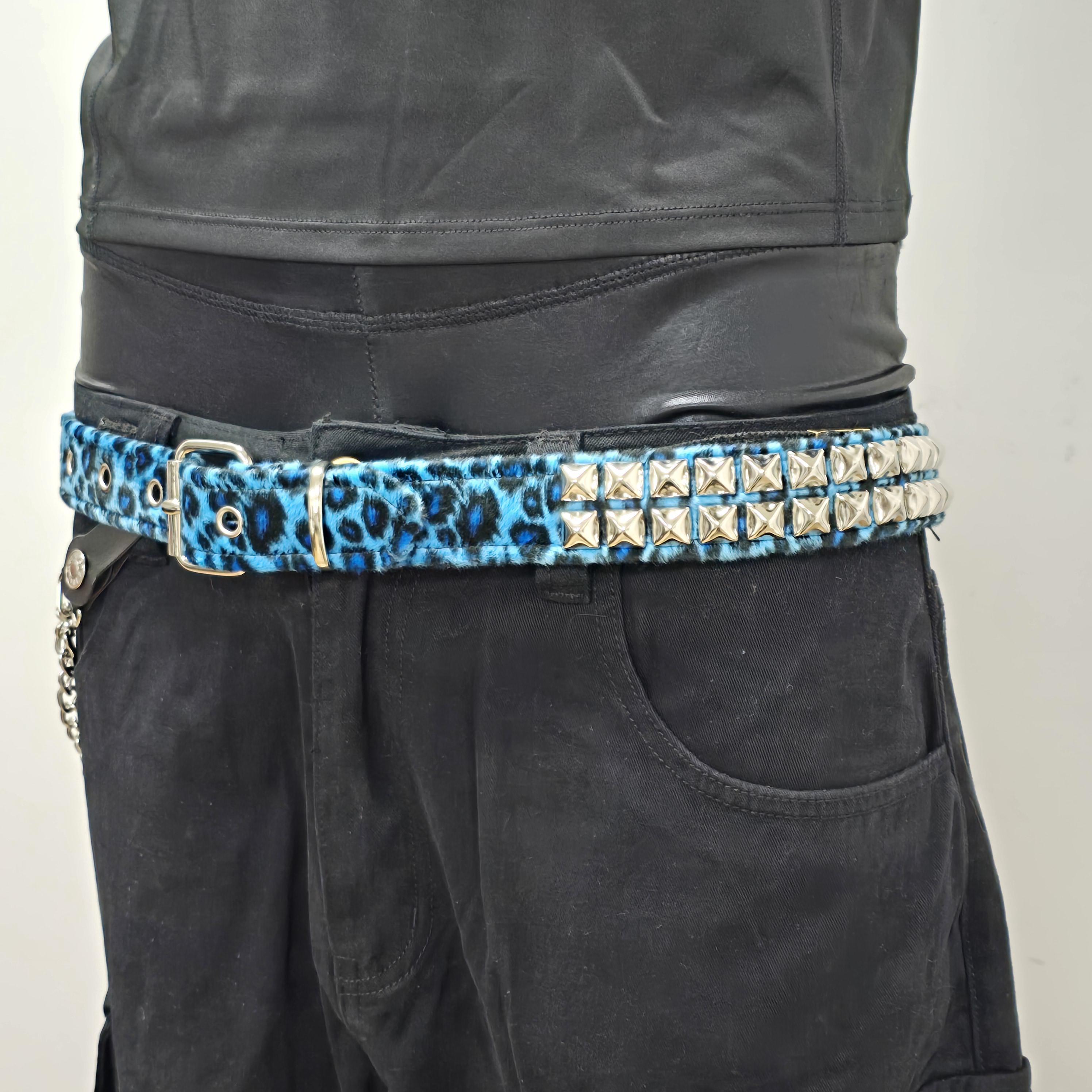 Leopard Cheetah Double Pyramid Studded Belt Punk Goth Rock Style ...