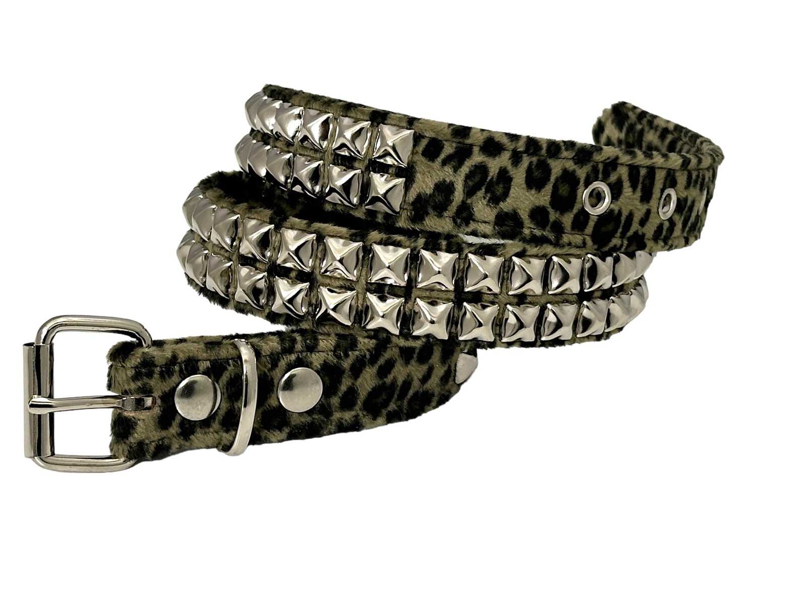 Leopard Cheetah Double Pyramid Studded Belt Punk Goth Rock Style ...