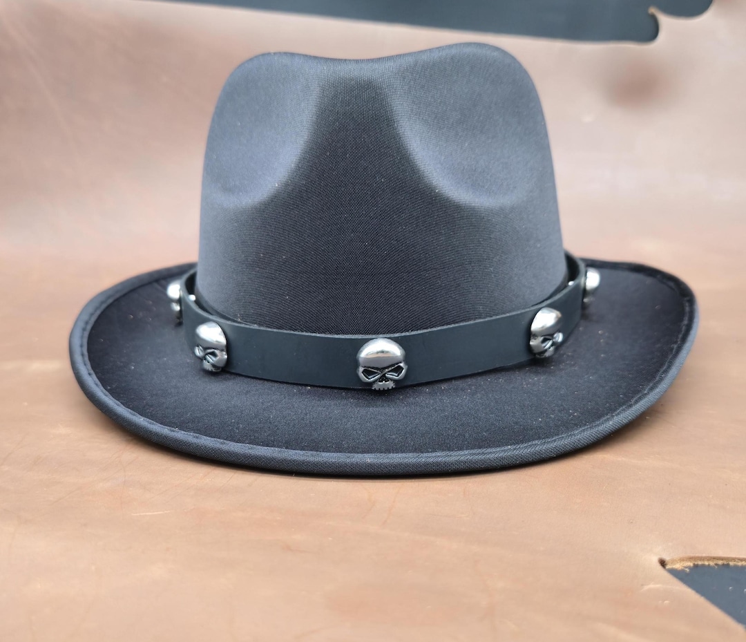Skull Head Leather Hat Band: Punk Goth Western Style - Etsy