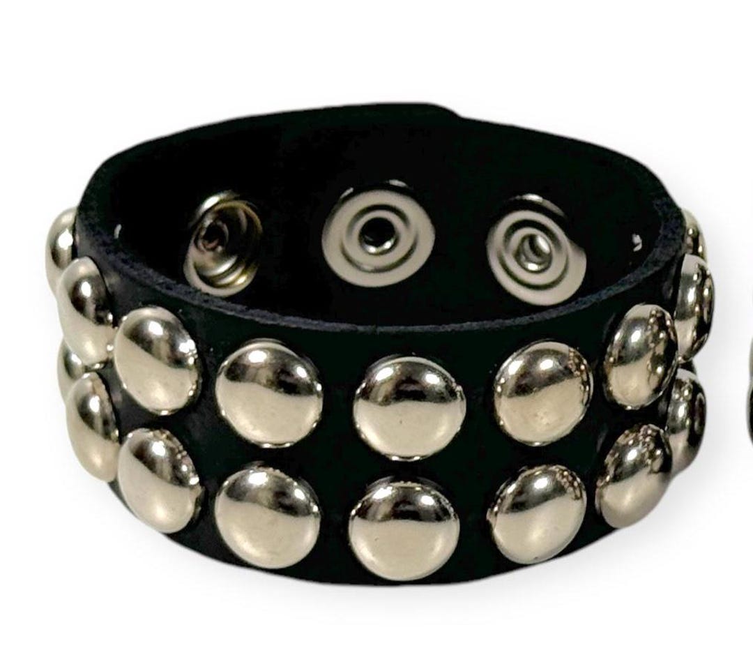 Two Row Large 1/2" Round Studded Cuff Buckle Punk Rock Goth Bracelet - Etsy