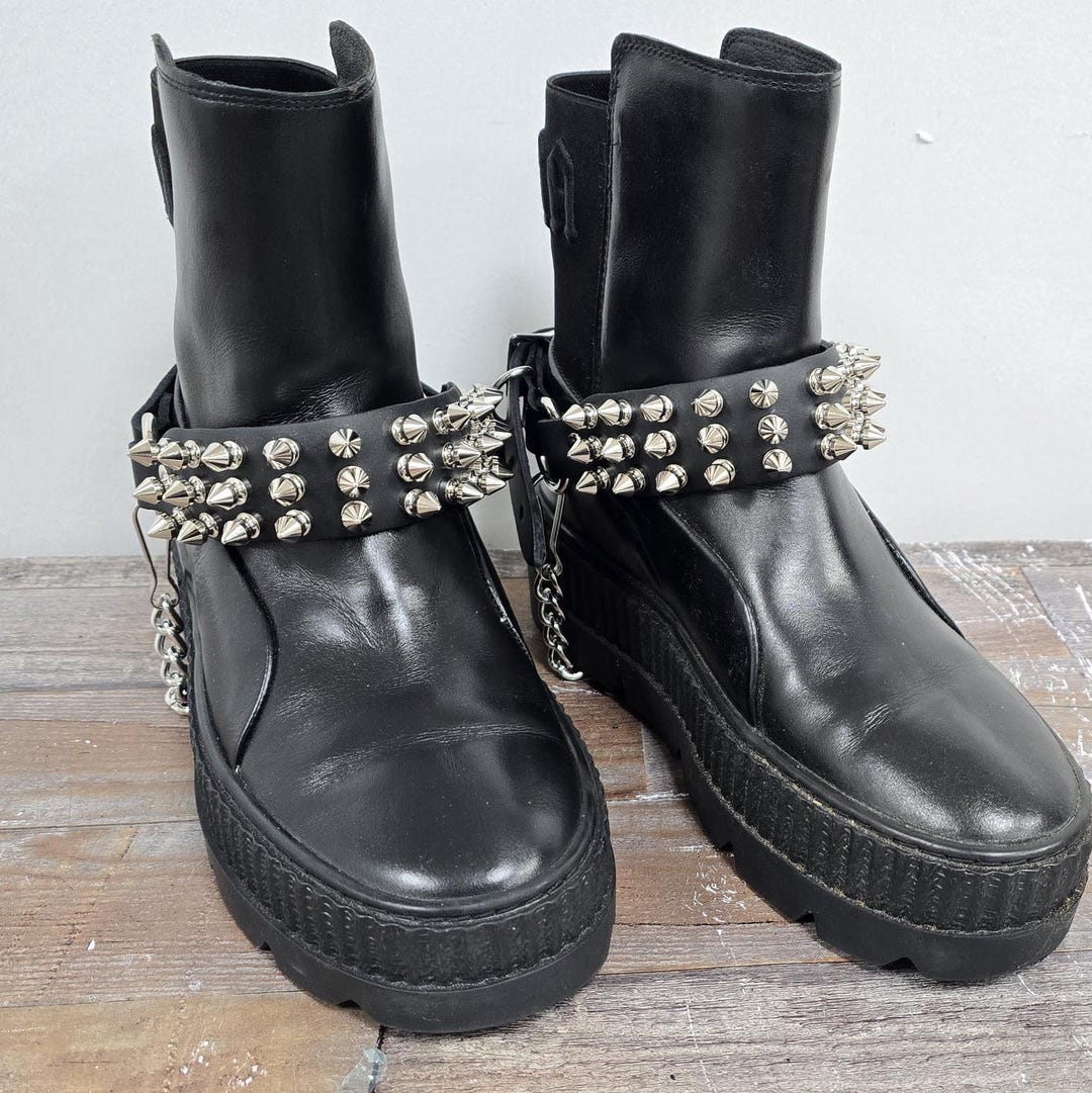 3 Row 33PCS 1/2" Tree Spike Leather Bootstrap Boot Harness Ring Chain ...