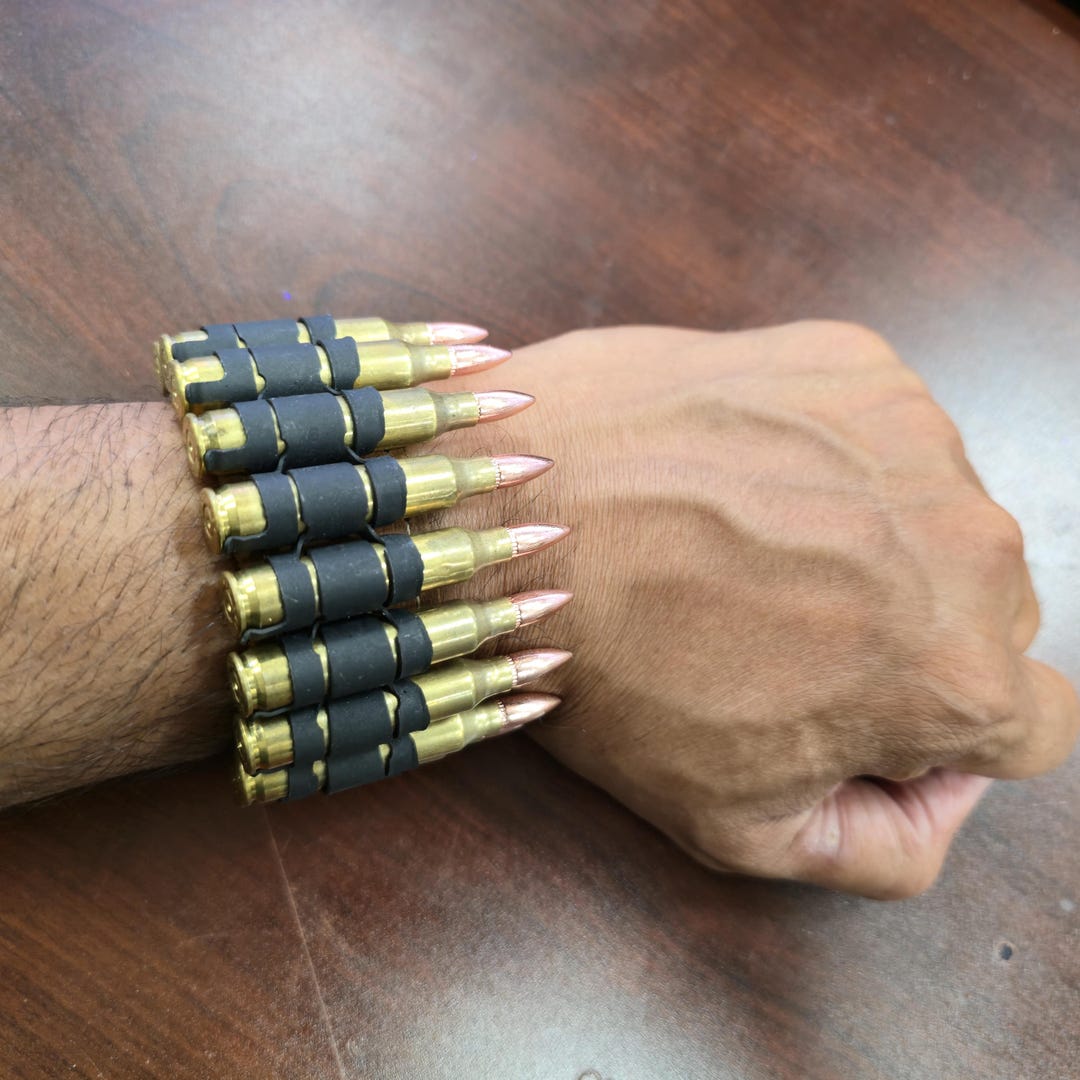Thrash Metal Brass Bullet Bracelet Genuine Leather Snap Wrist Cuff Punk ...