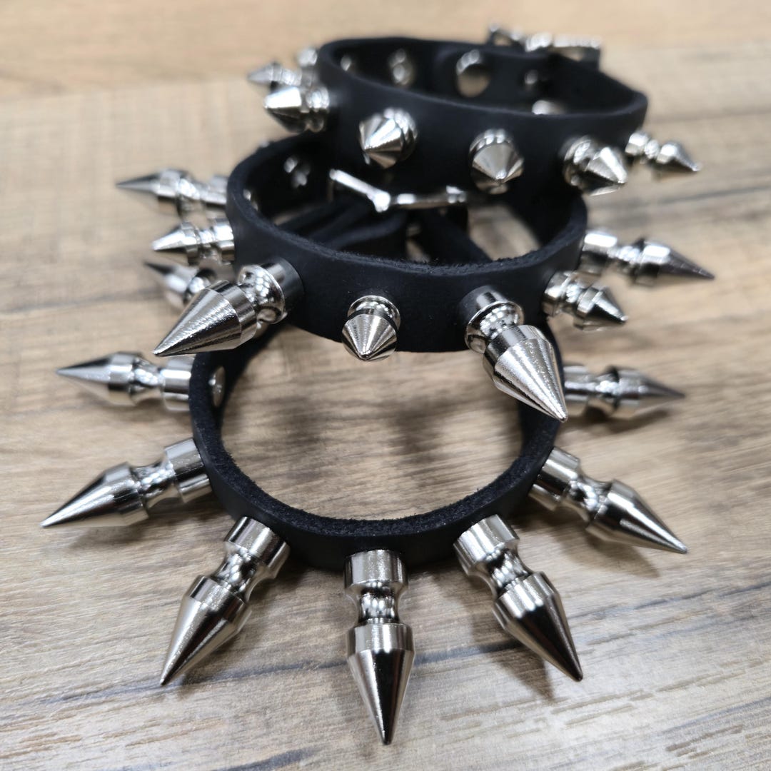 Spike Cuff Bracelet: Skinny Cowhide Leather Punk Goth Buckle - Etsy