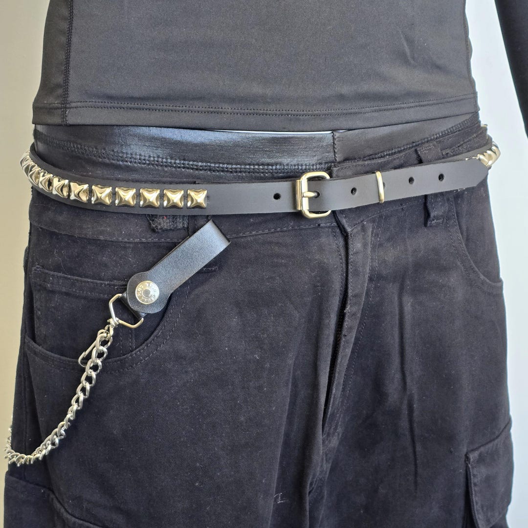 One Row Pyramid Studded UK Punk Rock Genuine Leather Belt Snap off ...