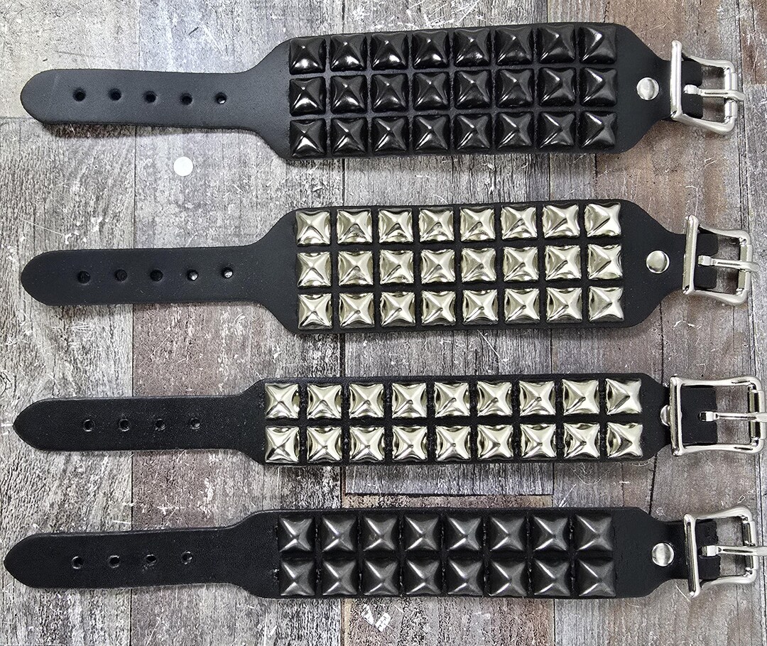 Studded Leather Bracelet: Punk Goth Pyramid Steel Cuff - Etsy