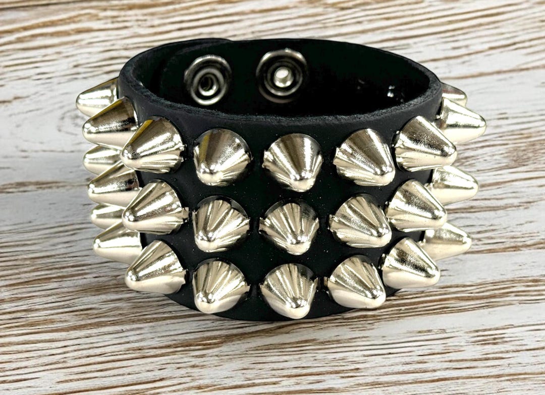 Three Row UK77 Studded Cuff Buckle Punk Rock Goth Bracelet Genuine ...