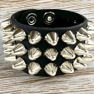 UK77 Long Cone Studded Cuff Punk Rock Goth Bracelet Stud Cuff Wristband ...