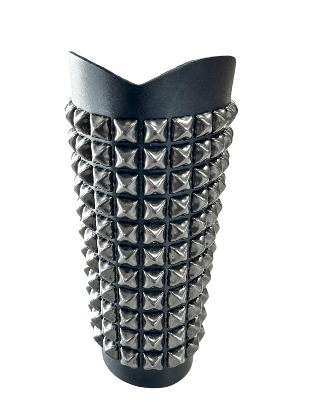 Gunmetal Black 11 Row Pyramid Studded Leather Gauntlet: Punk Goth ...