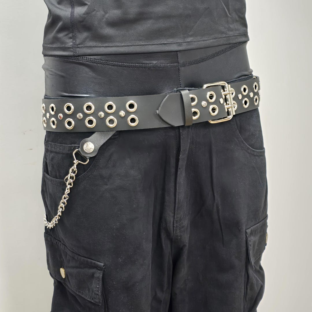 Grommet Leather Belt: Punk Rock Rivet Belt With Two Buckles - Etsy