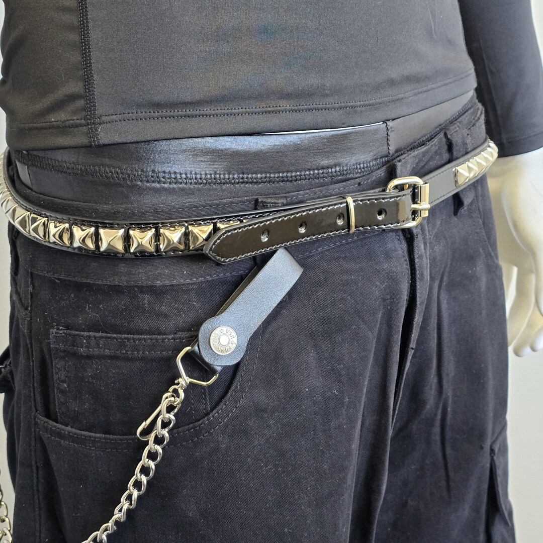 Glozzy Black One Row Pyramid Studded Belt Vegan Leather Carpenters Punk Goth Belt Edge Stitched ...