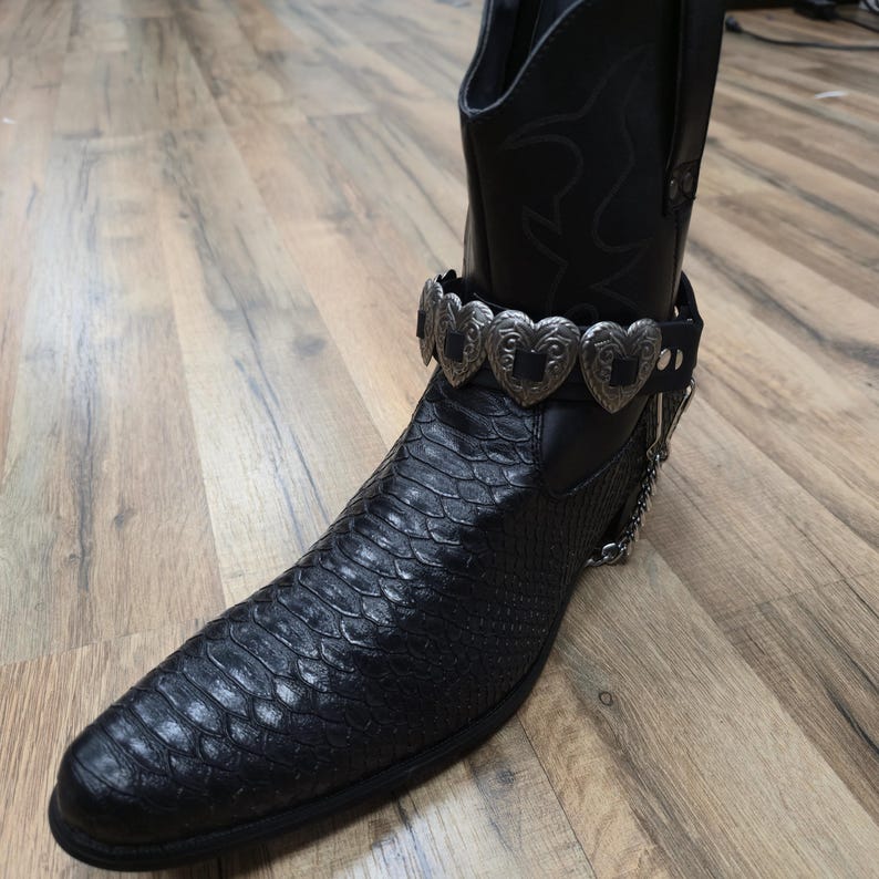 Heart Concho Leather Bootstrap Boot Harness Ring Chain Strap Shoe Strap ...