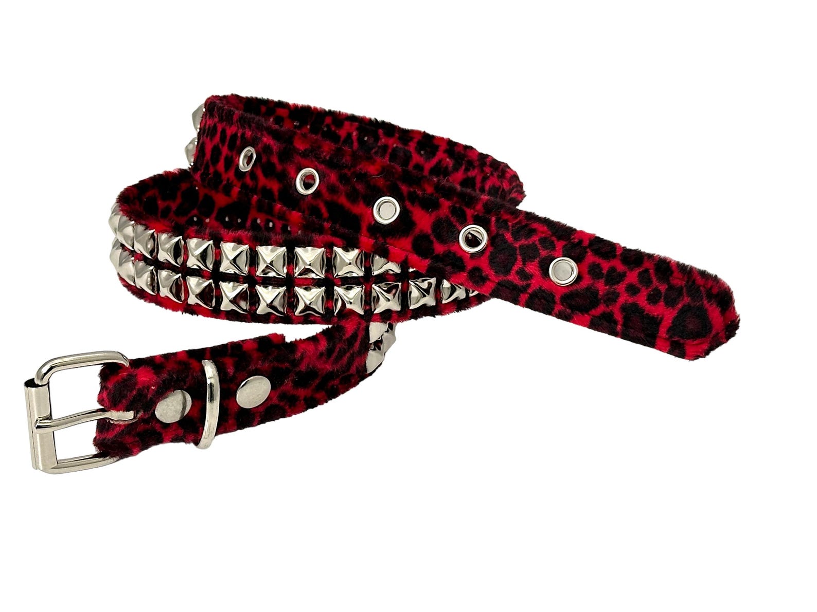 Leopard Cheetah Double Pyramid Studded Belt Punk Goth Rock Style ...