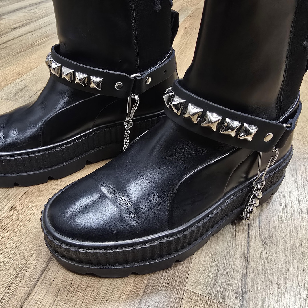 Studded Boot Strap Single Row Leather Bootstrap Boot Harness Ring Chain ...