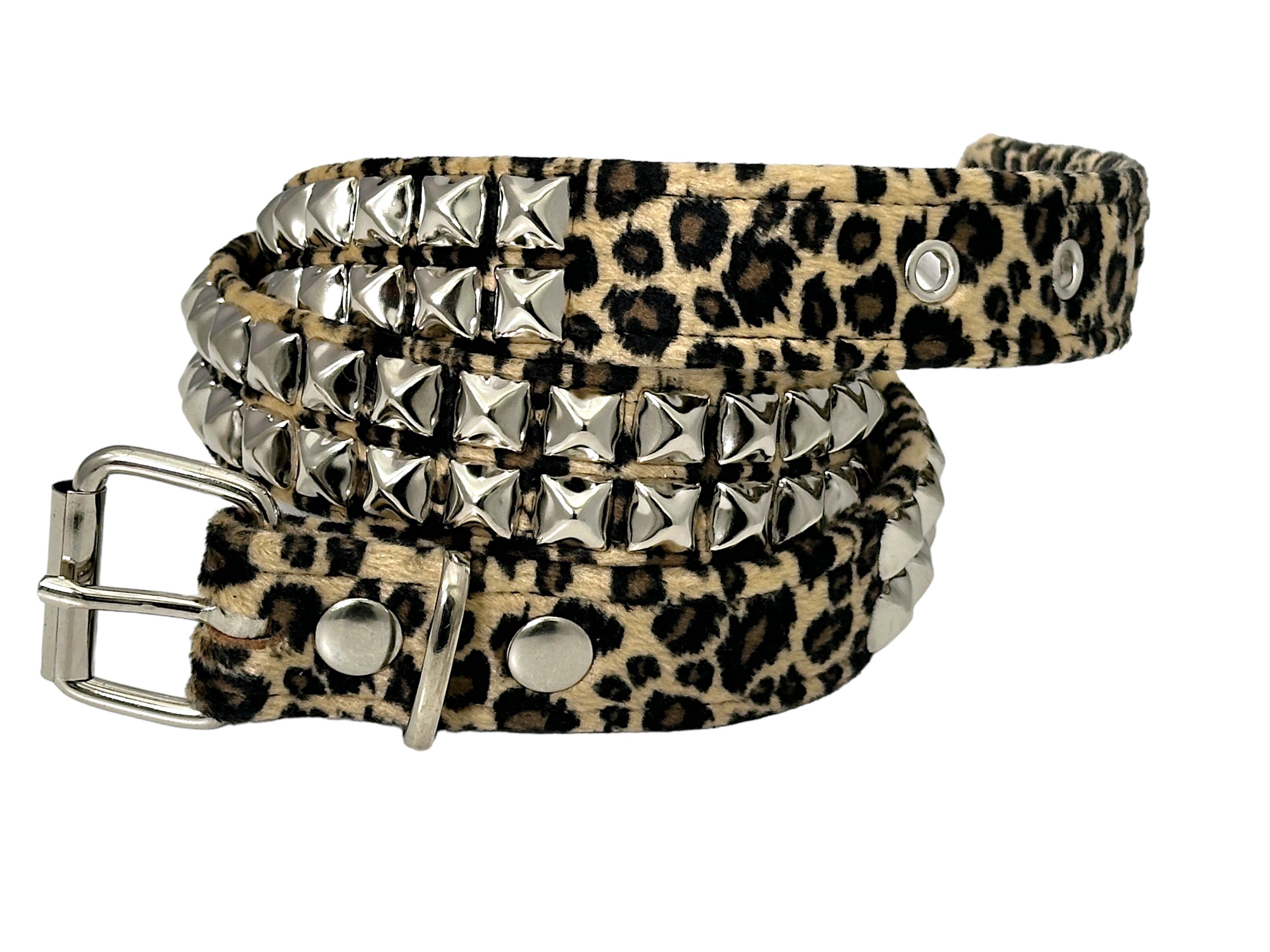 Leopard Cheetah Double Pyramid Studded Belt Punk Goth Rock Style ...