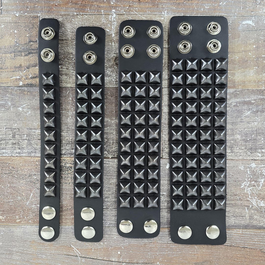 Black Studded Punk Studded Genuine Lather Bracelet Pyramid Steel Stud ...