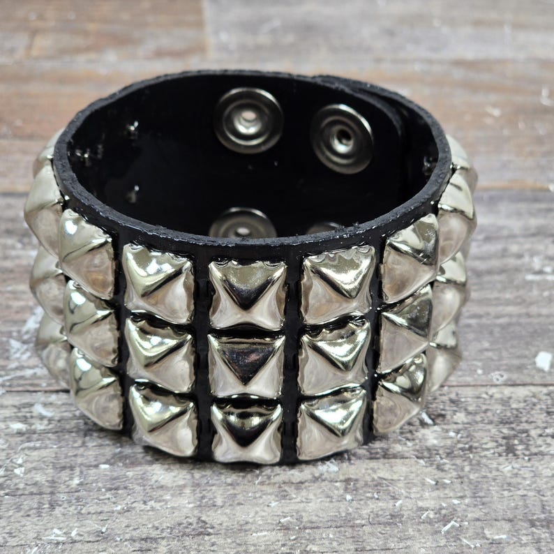 Shiny PVC Punk Studded Genuine Vegan Bracelet Pyramid Steel Stud Goth ...