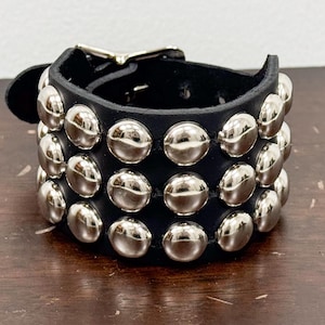 Punk Studded Genuine Lather Buckle Bracelet Large Round Steel Stud Goth ...