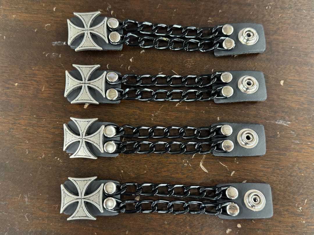 Iron Cross Black Chain Vest Extenders - Leather Biker Vest, Jacket ...