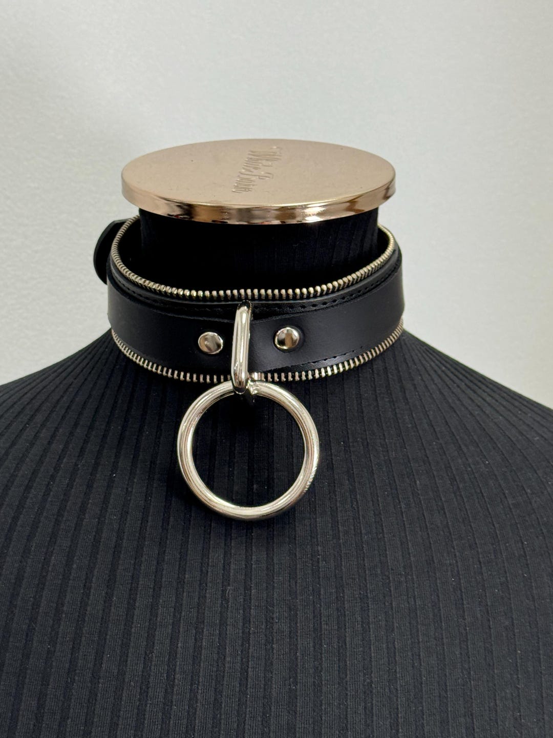 Zipper Teeth Punk Goth Large O Ring Wide Bondage Collar Genuine Leather ...