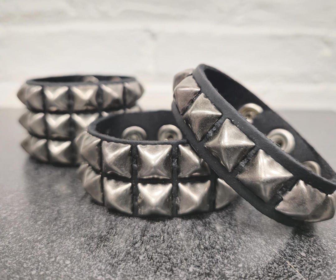 Vintage Antique Studded Punk Genuine Lather Bracelet Pyramid Steel Stud ...