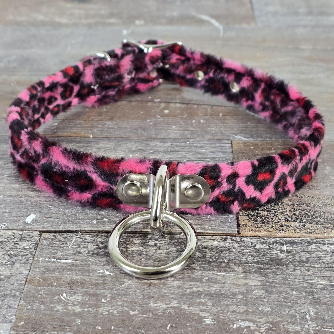 Fuzzy Leopard Bondage Collar, Leather Studded Choker (15-18.5") - Etsy