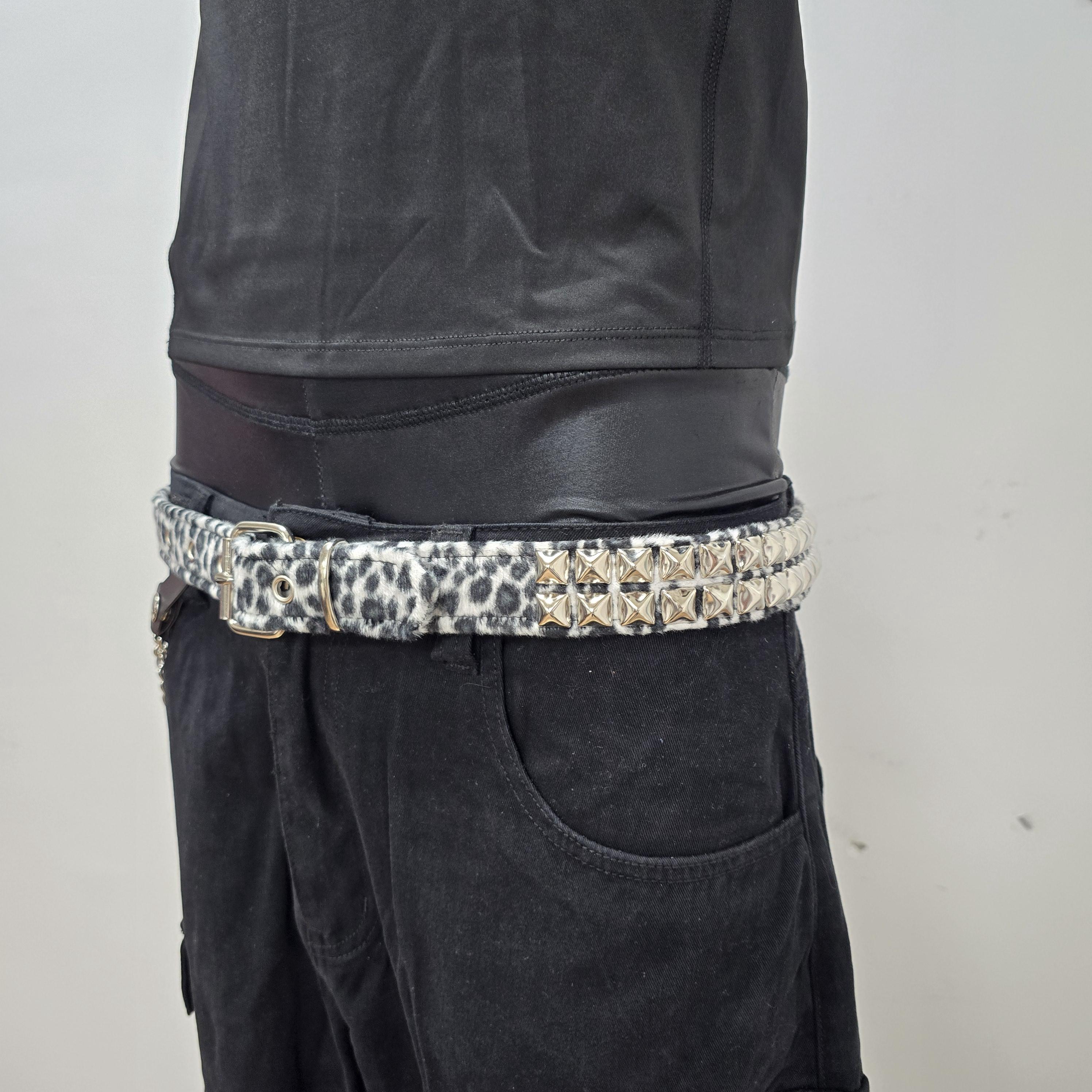 Leopard Cheetah Double Pyramid Studded Belt Punk Goth Rock Style ...