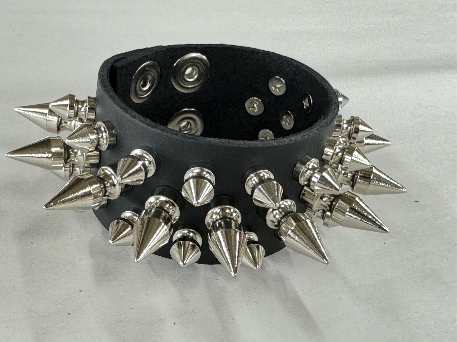 Three Row 1 and 1/2 Spike Genuine Leather Cuff Buckle Punk Rock Goth ...