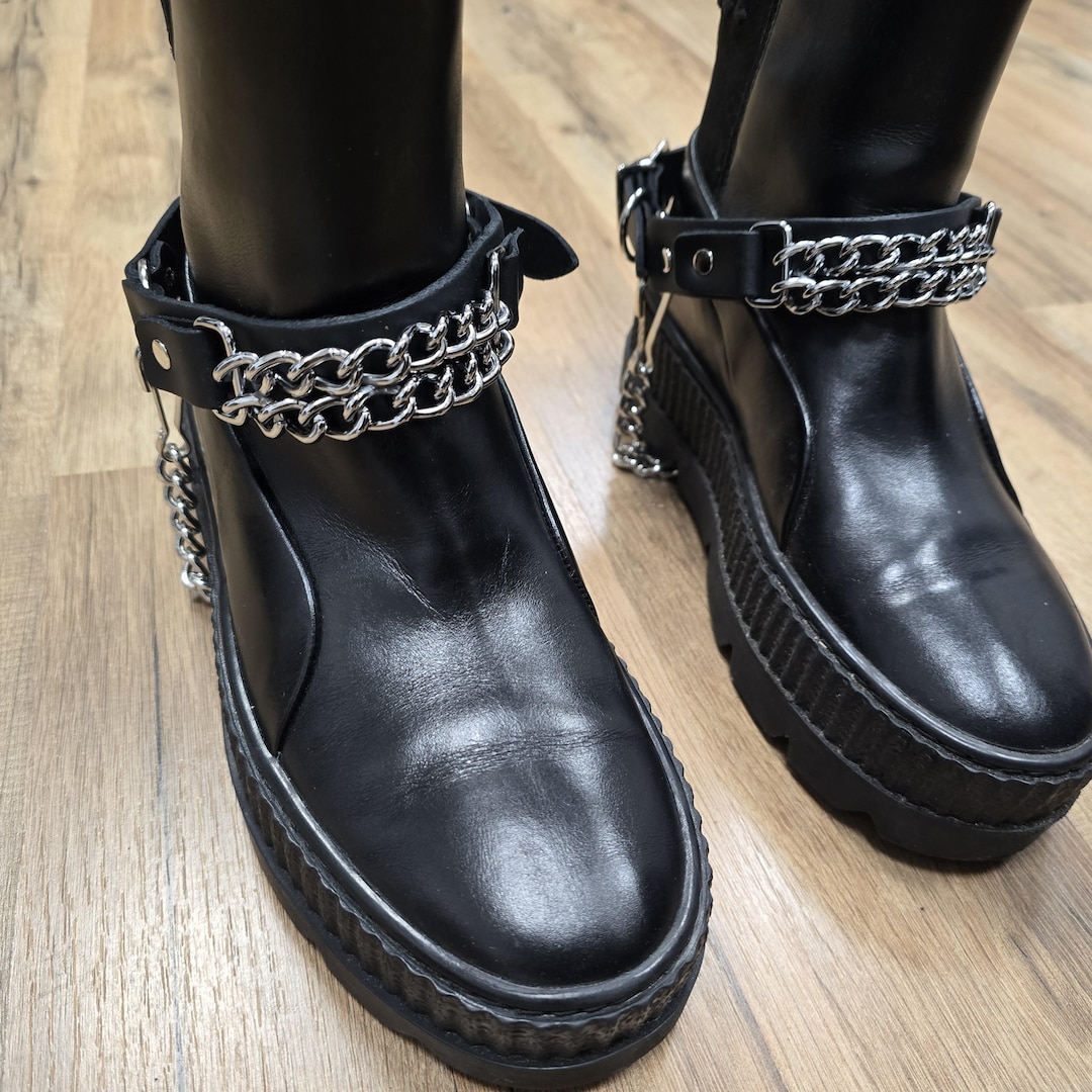 Double Chain Leather Bootstrap Boot Harness Ring Chain Strap Shoe Strap ...
