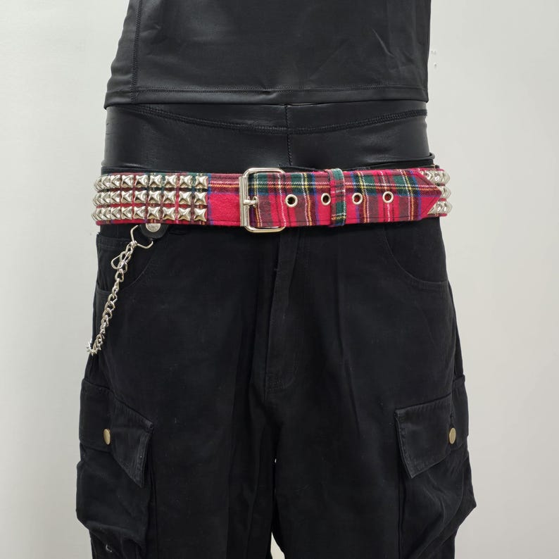 Plaid Pyramid Studded Belt: Punk Rock Roller Buckle - Etsy