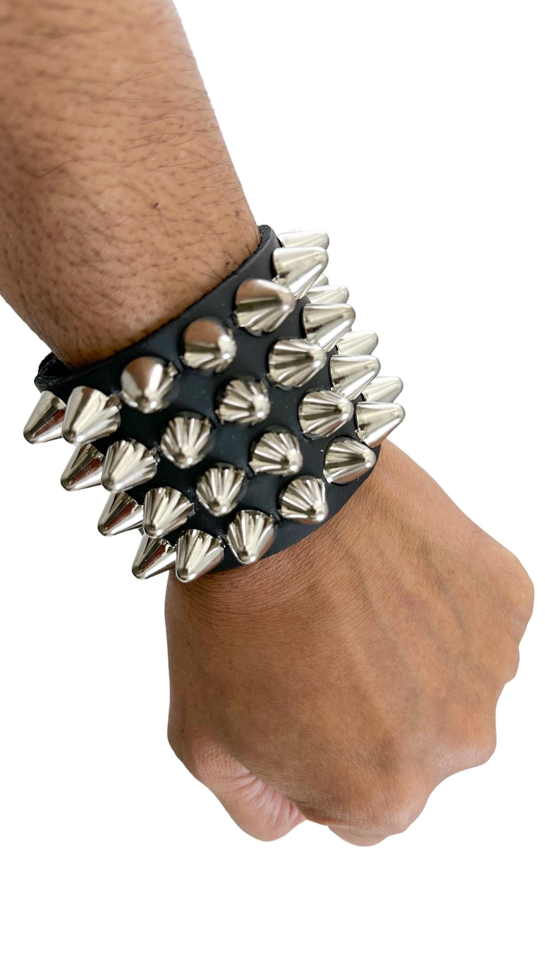 UK77 Long Cone Studded Cuff Punk Rock Goth Bracelet Stud Cuff Wristband ...