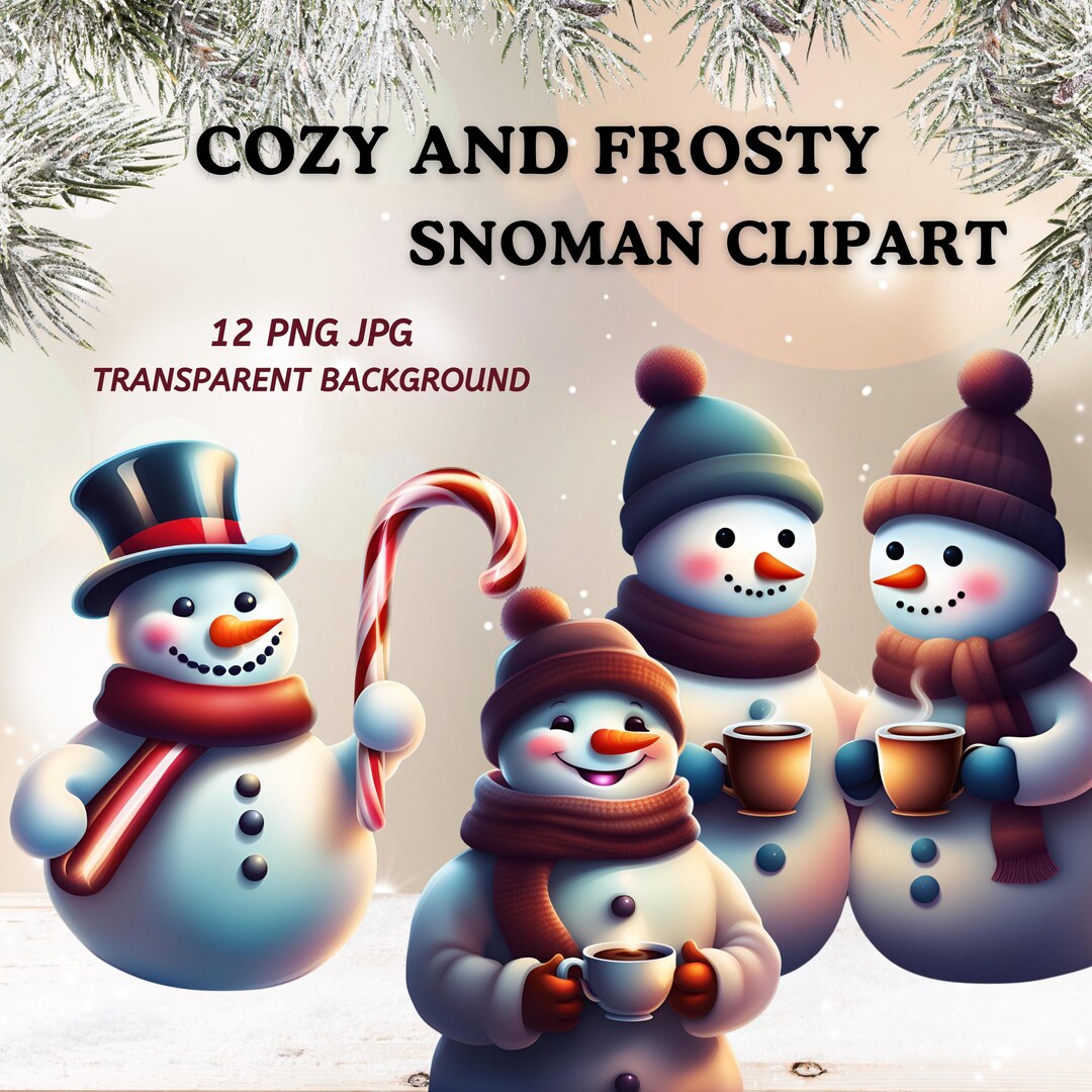 Cozy Christmas Snowman Clipart 12 PNG/JPG Snowmen Clipart Christmas ...