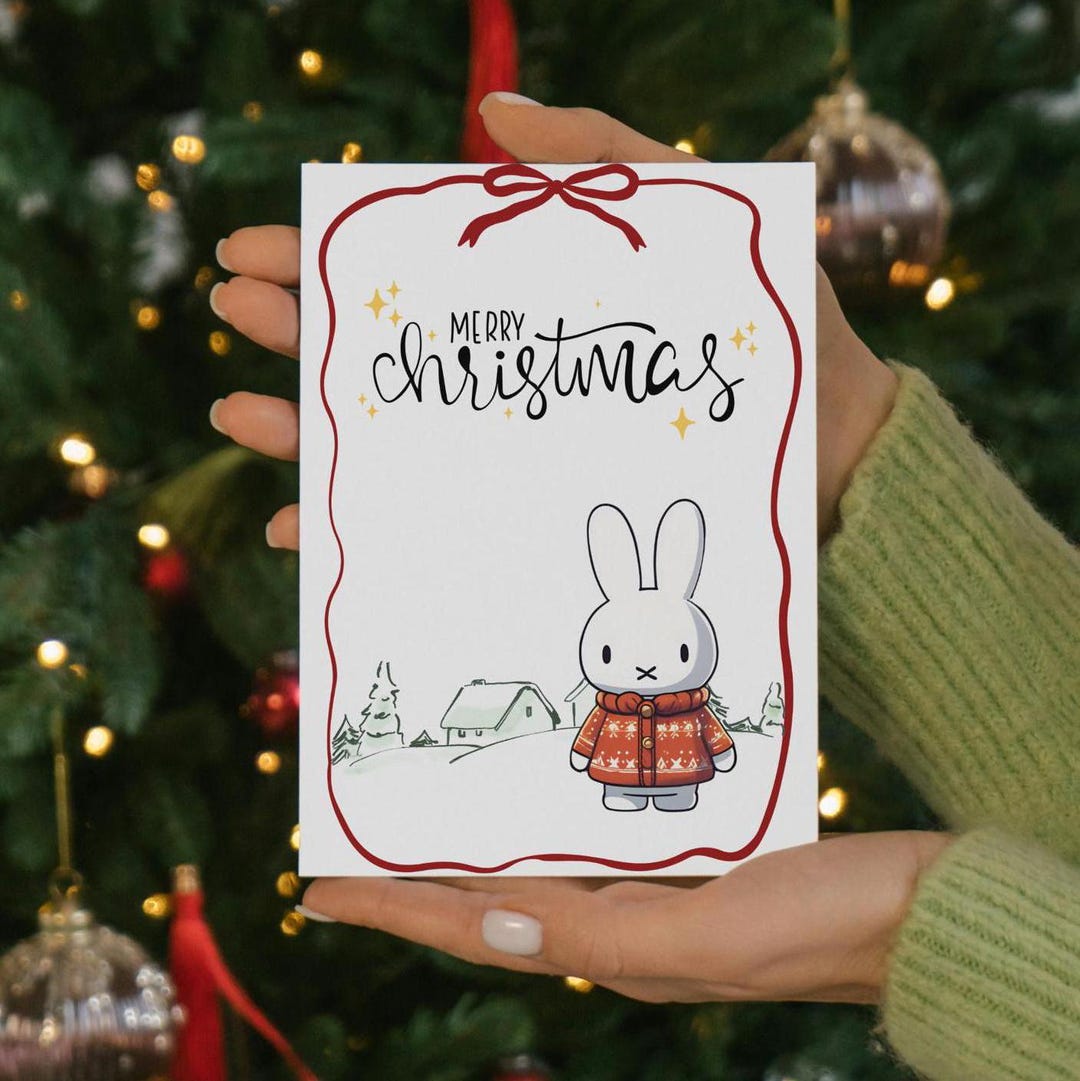 Printable Miffy Christmas Greeting Card, Cute Miffy Card , Kawaii ...