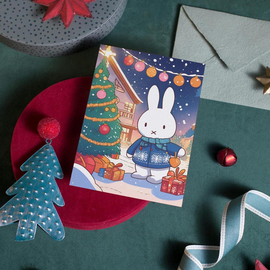 Printable Miffy Christmas Greeting Card, Cute Miffy Card , Kawaii ...