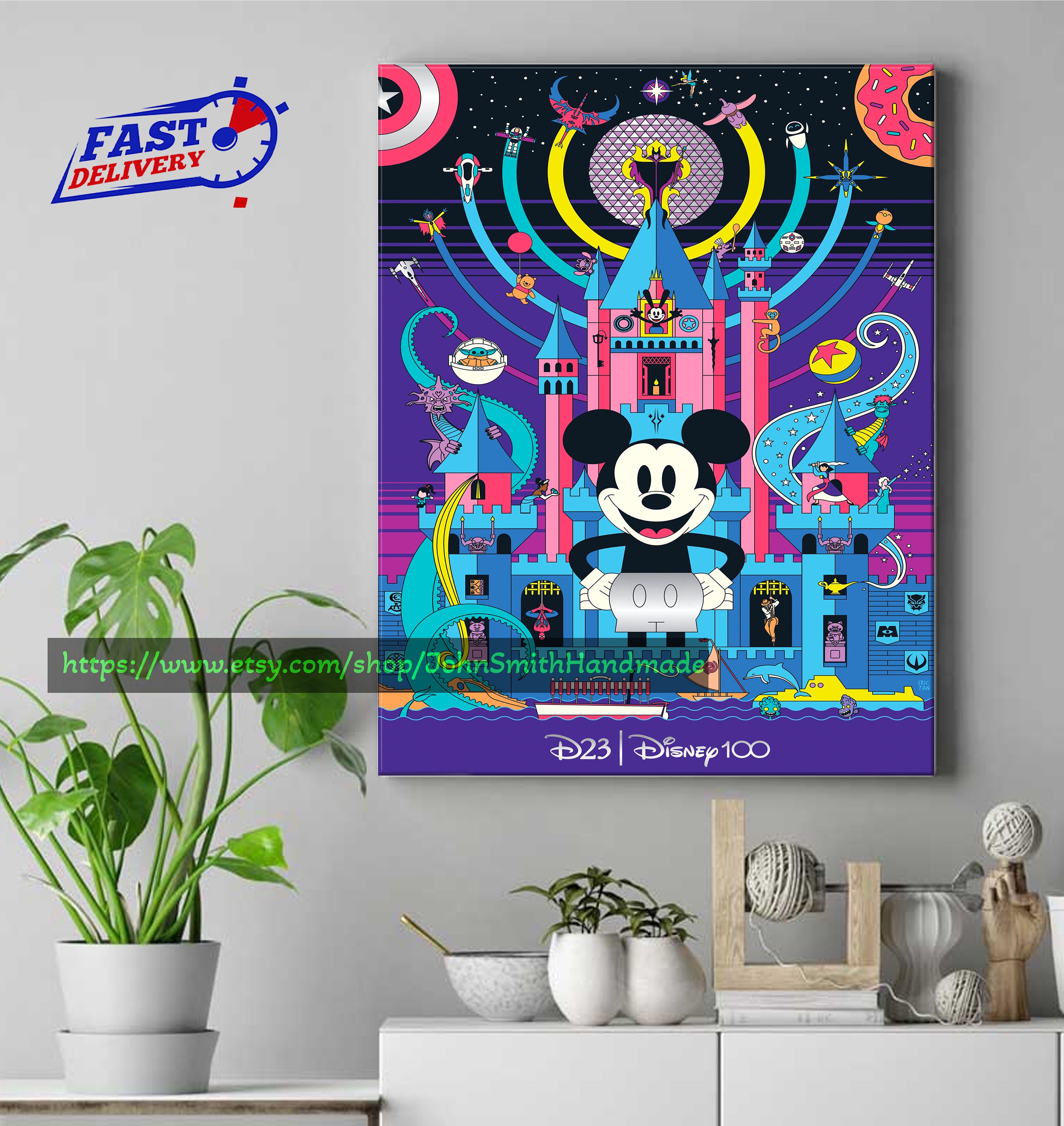 2022 D23 Poster Disney 100 Poster Canvas Mickey Spider Man Princess ...