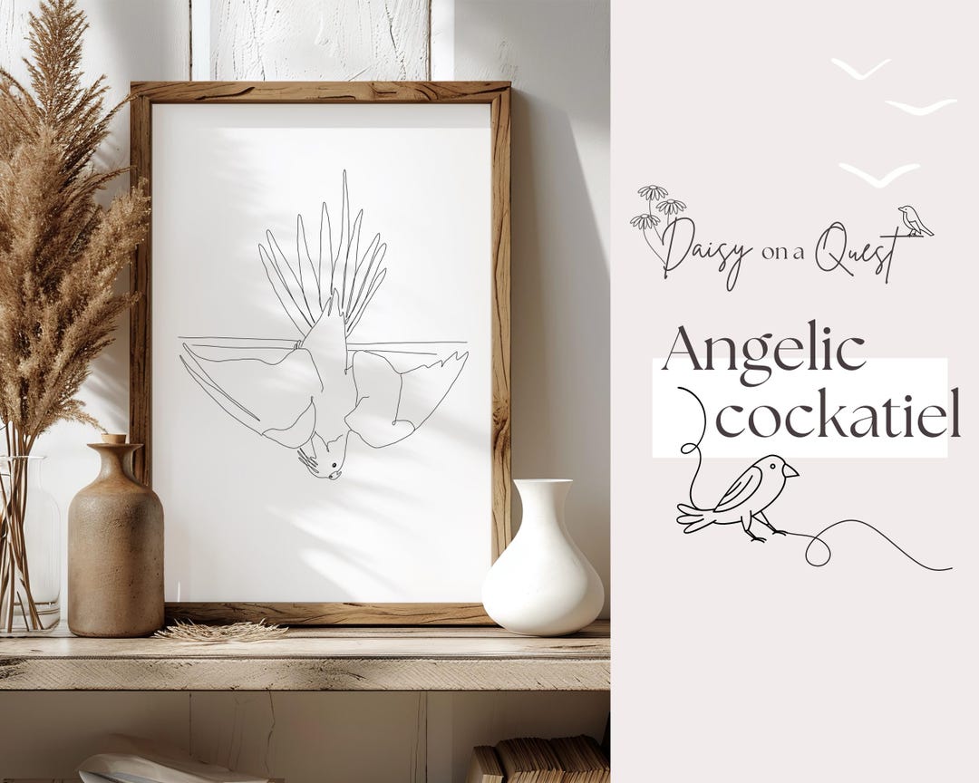 Line Art Bird - Angelic Cockatiel Wall Decor - Digital Art - Etsy