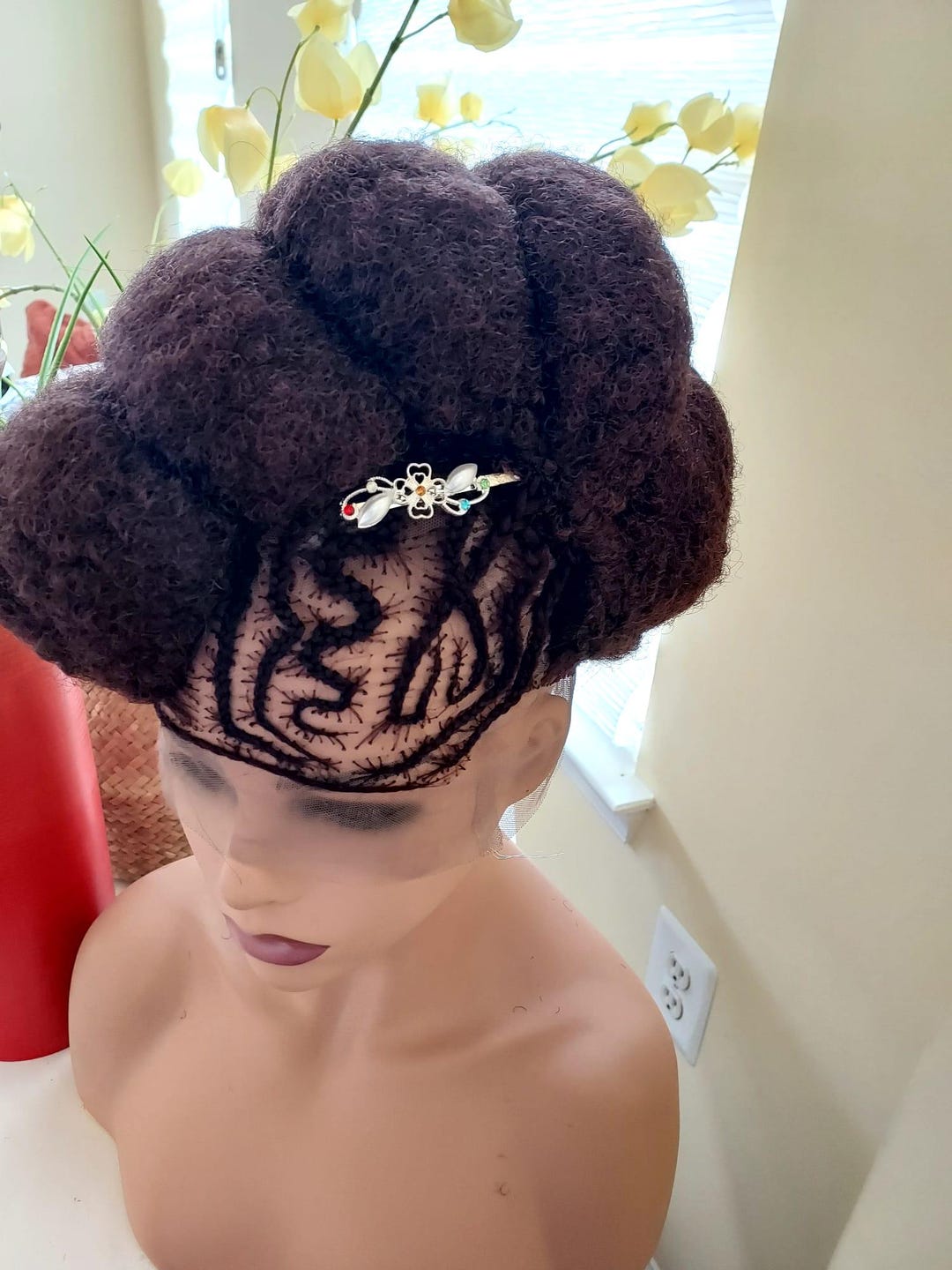 African Kinky 3 Puff Braided Wig - Etsy